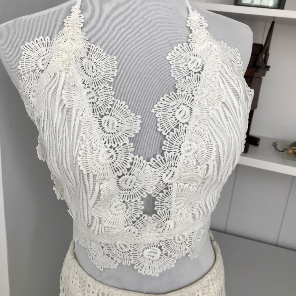 White Lace Halter Top Gem